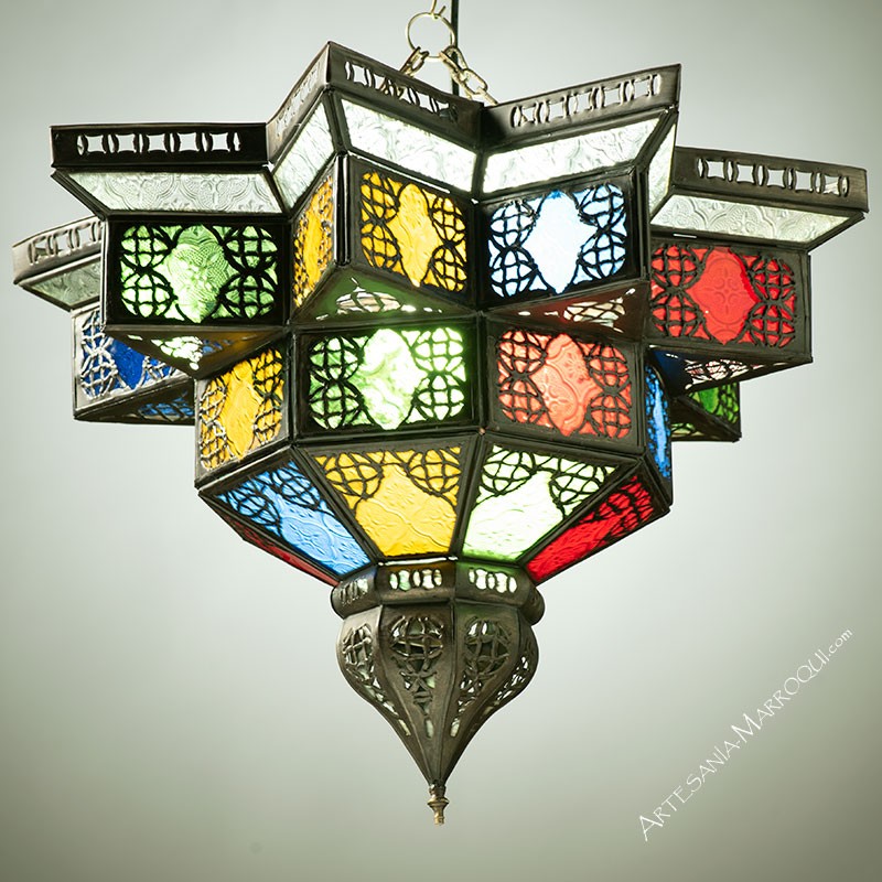 Coloured glass and wrought iron ceiling 43 cm | Artesanía-Marroquí.com