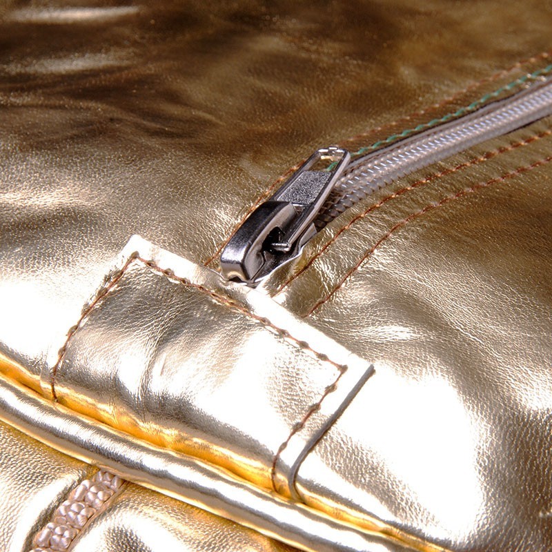 Puff de cuero dorado con bordados | artesania-marroqui.com