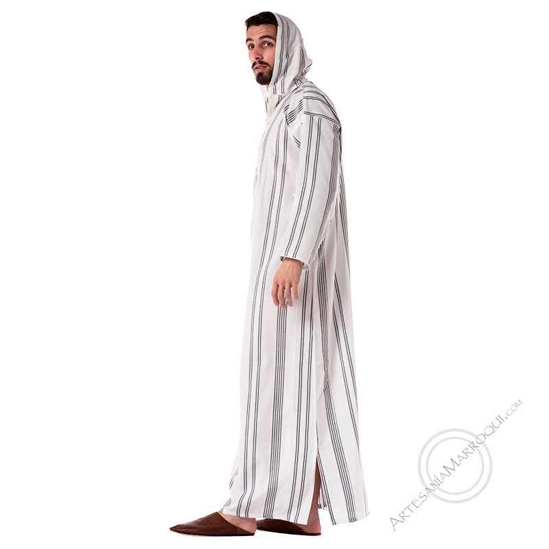 Chilaba blanca con líneas oscuras | artesania-marroqui.com