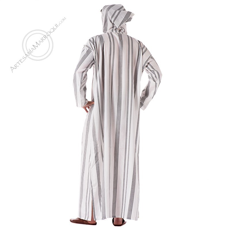 Chilaba blanca con líneas oscuras | artesania-marroqui.com